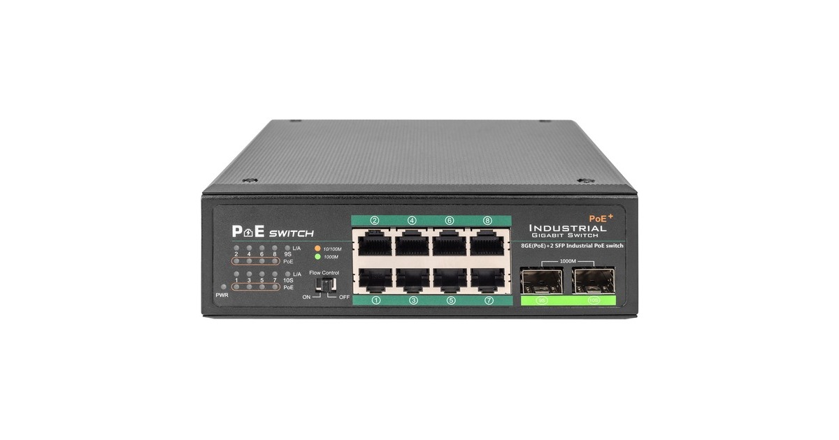 Digitus Interruptor Gigabit PoE+ industrial de 8 puertos con 2 puertos ...