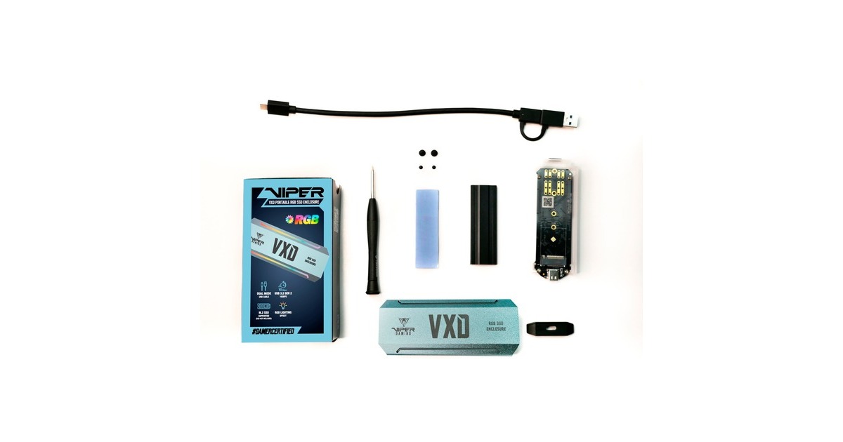 Patriot VXD M.2 PCIe RGB SSD Enclosure, Caja de unidades plateado