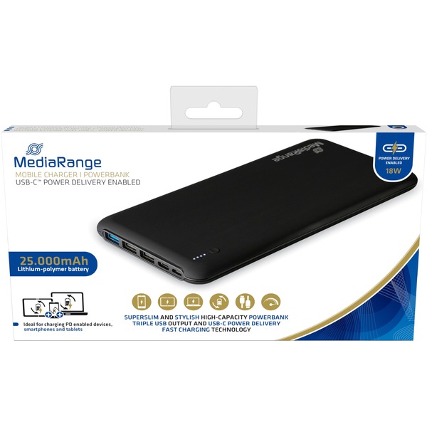 MediaRange MR754 batería externa Polímero de litio 25000 mAh Negro ...